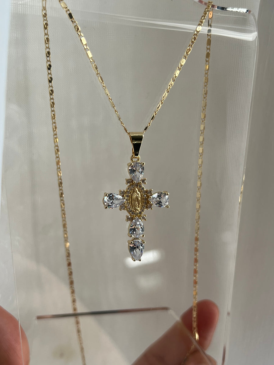 Blinged Out Virgin Mary Cross – Mahi Jewelry